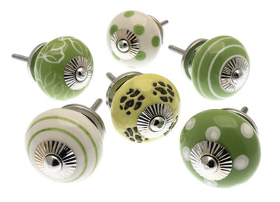 MangoTreeKnobs - Ceramic Door Knobs in Apple Green and White (Set of 6)