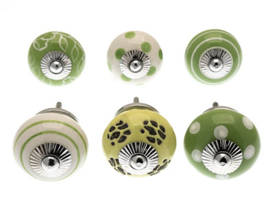 MangoTreeKnobs - Ceramic Door Knobs in Apple Green and White (Set of 6)