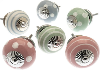 MangoTreeKnobs - Ceramic Door Knobs in Pink, Eau de nil Green & Grey Ceramic Hand Painted Dots ...