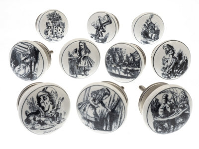MangoTreeKnobs - cupboard knobs set of 10 Alice in Wonderland ceramic ...