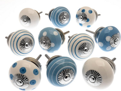 MangoTreeKnobs - Mixed Set of 10 x Blue and White Spots and Stripes ...