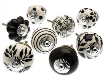 MangoTreeKnobs - Mixed Set of Black & white Ceramic Cupboard Knobs x ...