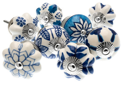MangoTreeKnobs - Mixed Set of Blues Ceramic Cupboard Knobs x Pack 8 (MG-706)