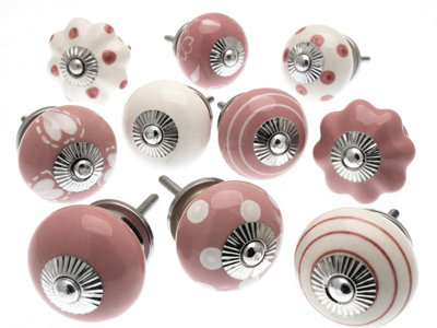 MangoTreeKnobs - Mixed Set of Pink & White Ceramic Cupboard Knobs/Door ...