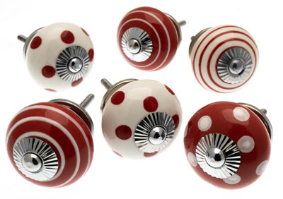 MangoTreeKnobs - Mixed Set of Red and White Ceramic Cupboard Drawer ...
