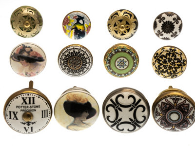 MangoTreeKnobs - Mixed Set of Shabby Chic Vintage Style Ceramic Cupboard Knobs x Pack 12 (MG-264)