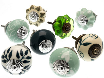 MangoTreeKnobs - Mixed Set of Teal Green and Cream Hearts Ceramic ...