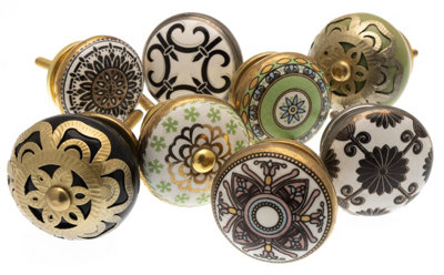 MangoTreeKnobs - Mixed Set of Vintage Effect Ceramic Cupboard Knobs x Pk 8 (MG-127) | DIY at B&Q