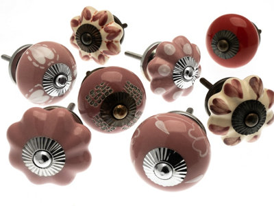 MangoTreeKnobs -Set of Pretty Pink Hearts and Daisies Ceramic Cupboard Knobs Shabby Chic Style x ...