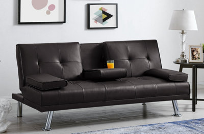 Manhattan 2 Seater Faux Leather Click Clack Sofa Bed - Brown | DIY at B&Q