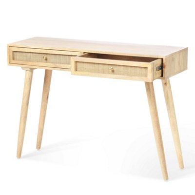 Manhattan Console Table Mango Wood & Cane in Natural with 2 Drawers
