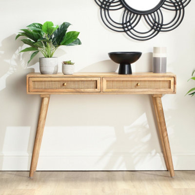 Manhattan Console Table Mango Wood & Cane in Natural with 2 Drawers