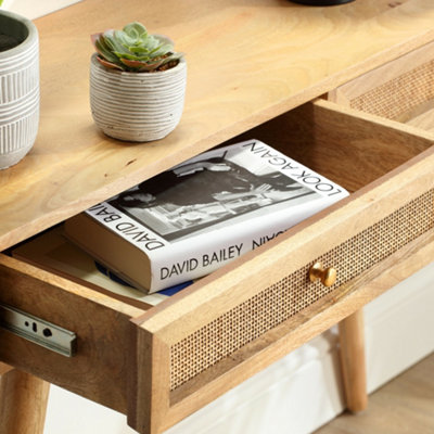 Manhattan Console Table Mango Wood & Cane in Natural with 2 Drawers