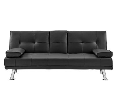 Manhattan Sofa Bed 2 Seater Faux Leather Click Clack Black with Metal ...
