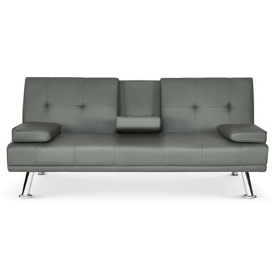 Manhattan Sofa Bed 2 Seater Faux Leather Click Clack - Grey