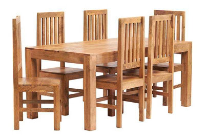Manila 180cm Light Mango Wood Dining Set with 6 Slatted Chairs