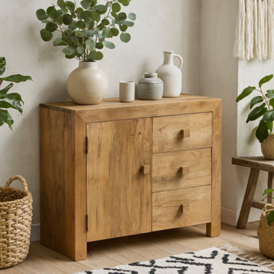 Manila Light Mango Wood Sideboard, 3 Drawers 1 Door