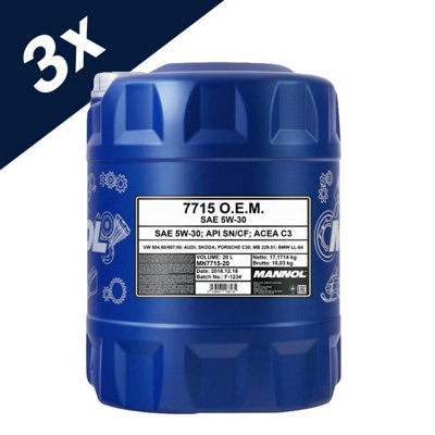 Mannol 60L Fully Synthetic Engine Oil Longlife 3 5w30 LL-04 AUDI VW 504 ...