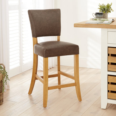 Manor Oak Dark Brown Faux Leather Bar Stool Open Back Design Natural ...