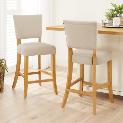 Manor Oak Natural Oatmeal Fabric Bar Stool French Inspired Open Back ...
