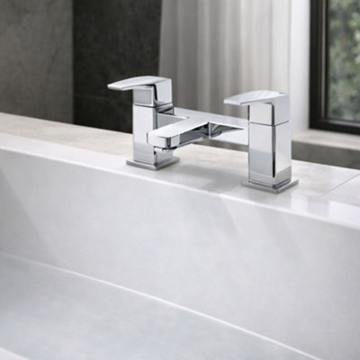 Manta Bath Filler Tap Chrome - Modern Twin Lever Bath Mixer with Solid ...