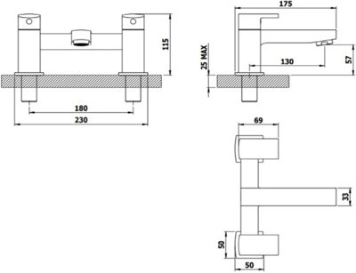 Manta Bath Filler Tap Chrome - Modern Twin Lever Bath Mixer with Solid ...