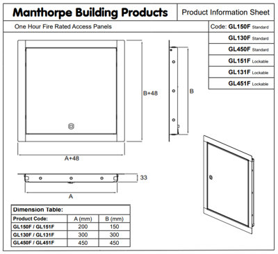 Manthorpe GL450F 450x450 Fire Rated Access Panel 1 Hour Rated, Flush ...