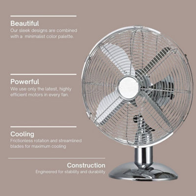 MantraRaj 12 Inch Metal Desk Fan Chrome Electric Fan With 3 Speed ...
