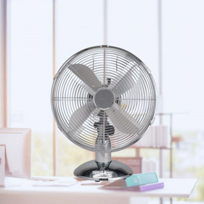 MantraRaj 12 Inch Metal Desk Fan Chrome Electric Fan With 3 Speed ...