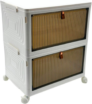 MantraRaj 2 Tier Stackable Storage Cabinet With Wheels And Magnetic Doors Foldable Plastic ...