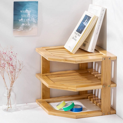 MantraRaj 3 Tier Bamboo Corner Shelf Kitchen Cupboard Storage Organiser ...