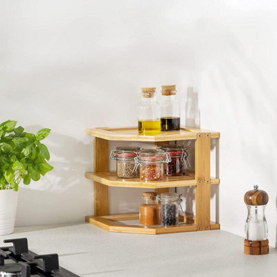 MantraRaj 3 Tier Bamboo Corner Shelf Kitchen Cupboard Storage Organiser ...