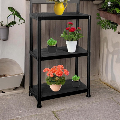 MantraRaj 3-Tier Heavy Duty Black Plastic Storage Shelving Unit Garage ...
