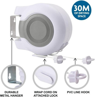 MantraRaj 30 Metre Retractable Washing Line Airer Wall Mount Reel ...