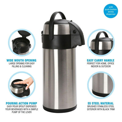 MantraRaj 3L Pump Action Airpot Coffee Flask Double Walled Vacuum Insulated Jug Coffee Carafe Carry Handle