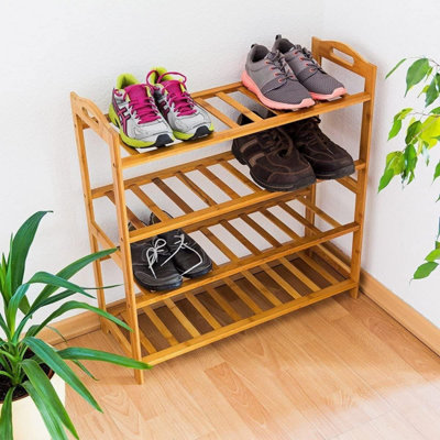 MantraRaj 4 Tier Bamboo Shoe Rack Storage Shelf Footwear Rack Wooden Storage Shelves Plants Shoe ...