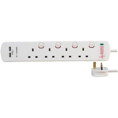 MantraRaj 4 Way Extension Lead with USB Slots Surge Protected Extension ...