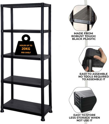 MantraRaj 5-Tier Heavy Duty Black Plastic Storage Shelving Unit Garage ...