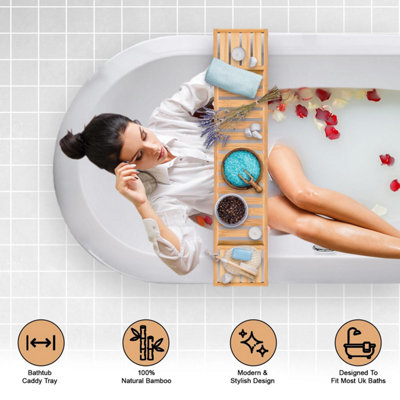 MantraRaj Bamboo Bath Caddy Tray Bridge Natural Brown Bathtub Tray Rack ...