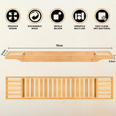 MantraRaj Bamboo Bath Caddy Tray Bridge Natural Brown Bathtub Tray Rack ...