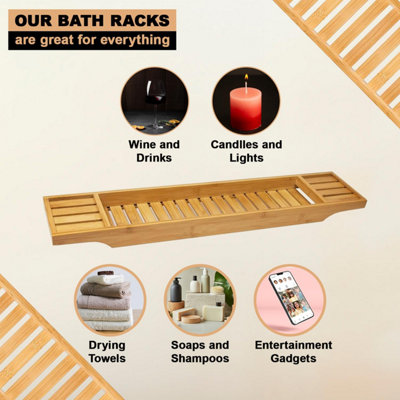 MantraRaj Bamboo Bath Caddy Tray Bridge Natural Brown Bathtub Tray Rack ...
