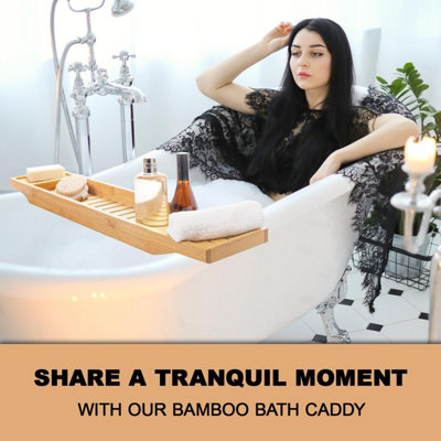 MantraRaj Bamboo Bath Caddy Tray Bridge Natural Brown Bathtub Tray Rack ...