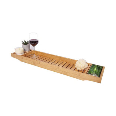 MantraRaj Bamboo Bath Caddy Tray Bridge Natural Brown Bathtub Tray Rack ...