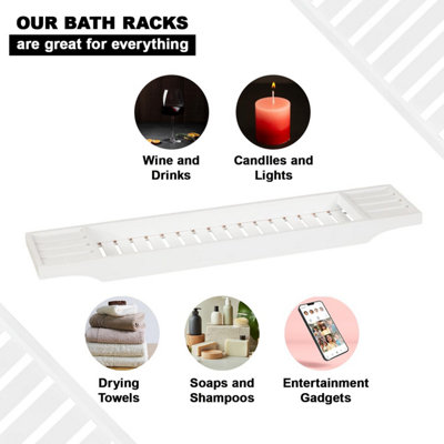 MantraRaj Bamboo Bath Caddy Tray Bridge White Bathtub Tray Rack Tidy ...
