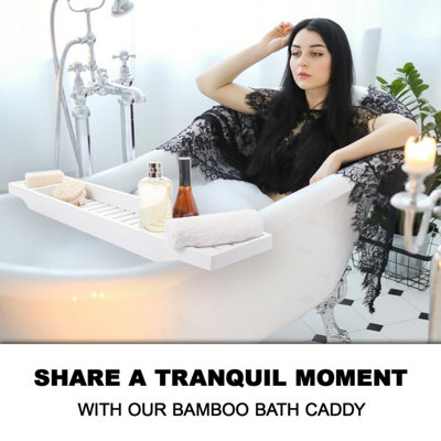 MantraRaj Bamboo Bath Caddy Tray Bridge White Bathtub Tray Rack Tidy ...