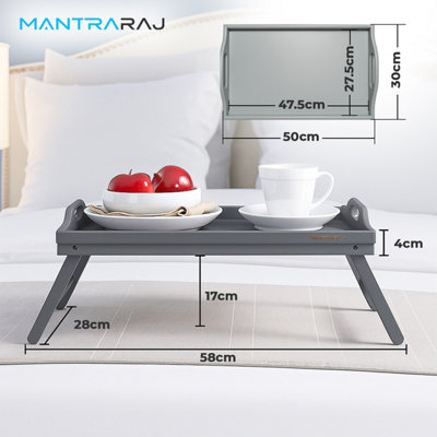 Mantraraj Bamboo Bed Tray Table with Foldable Legs And Handles Breakfast Tray Multipurpose Use ...