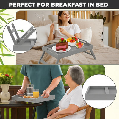 Mantraraj Bamboo Bed Tray Table with Foldable Legs And Handles Breakfast Tray Multipurpose Use ...