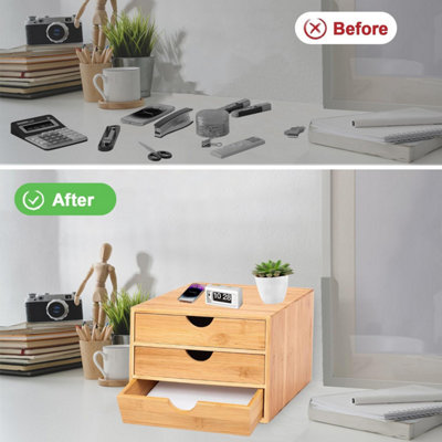 MantraRaj Bamboo Desk Top 3 Drawers Organiser Drawer Box With 3 Closed ...