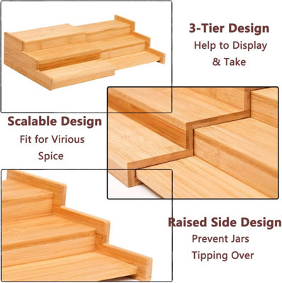 MantraRaj Bamboo Expandable Spice Rack Organizer 4-Tier Kitchen Cabinet ...