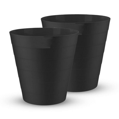 MantraRaj Black Pack of 2 Plastic Waste Paper Bin 6L Round Waste Basket ...